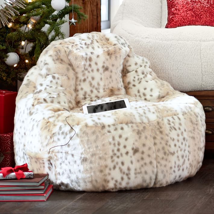 Snow Leopard Faux-Fur Leanback Media Lounge Chair | Pottery Barn Teen