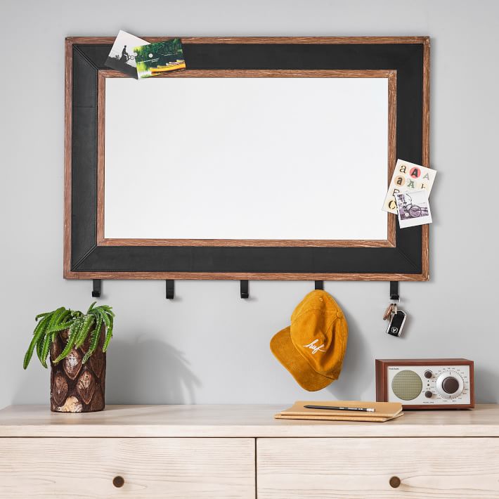 Magnetic Leather Mirror with Hooks | Pottery Barn Teen