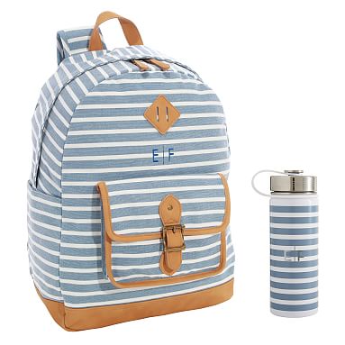 Northfield Light Blue Stripe Backpack & Slim Water Bottle Bundle ...