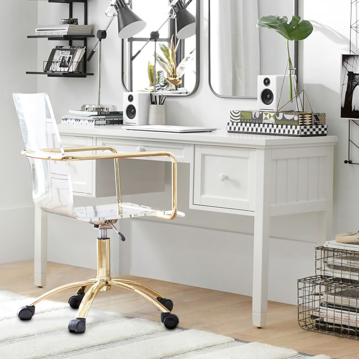 Beadboard Small Space Storage Desk and Gold Paige Desk Chair Set ...