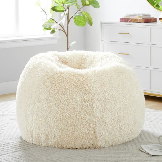 Mongolian Faux-Fur Ivory Bean Bag Chair | Pottery Barn Teen