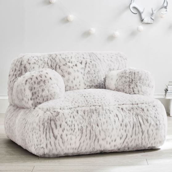 Gray Leopard Faux-Fur Eco Lounge Chair | Pottery Barn Teen