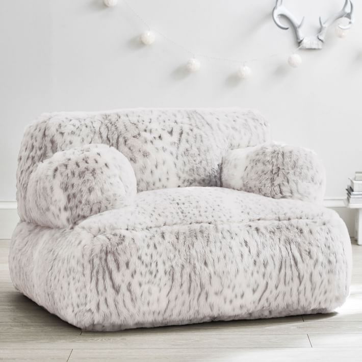 Gray Leopard Faux-Fur Eco Lounge Chair | Pottery Barn Teen