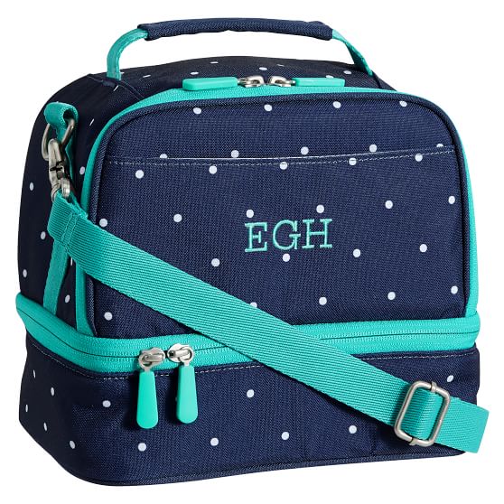 Navy Pin Dot Compartment Lunch Box | Pottery Barn Teen