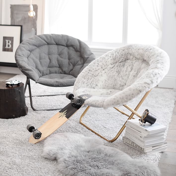 Gray Leopard Faux-Fur Round Chair | Pottery Barn Teen