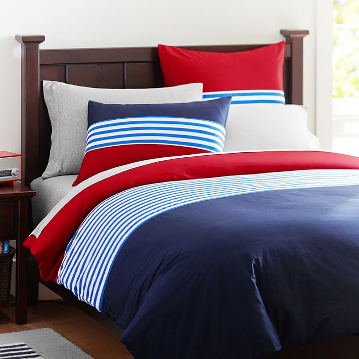 Nantucket Stripe Boys Duvet Cover + Sham - Navy/Red | Sale | Pottery ...