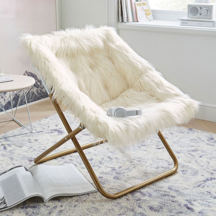 Himalayan Faux-Fur Ivory Square Hang-A-Round Chair | Pottery Barn Teen