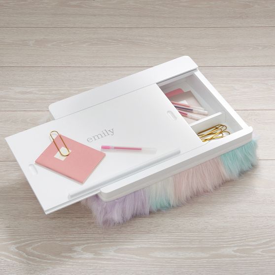 Faux-Fur Super Storage Lapdesk, Unicorn | Pottery Barn Teen