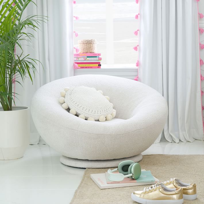 Chunky Boucle Ivory Groovy Swivel Chair | Pottery Barn Teen