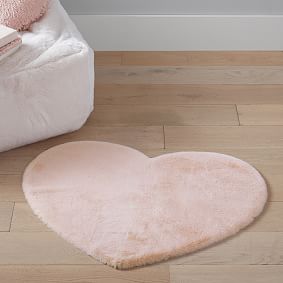 Washable Bunny Faux-Fur Heart Shaped Rug | Pottery Barn Teen