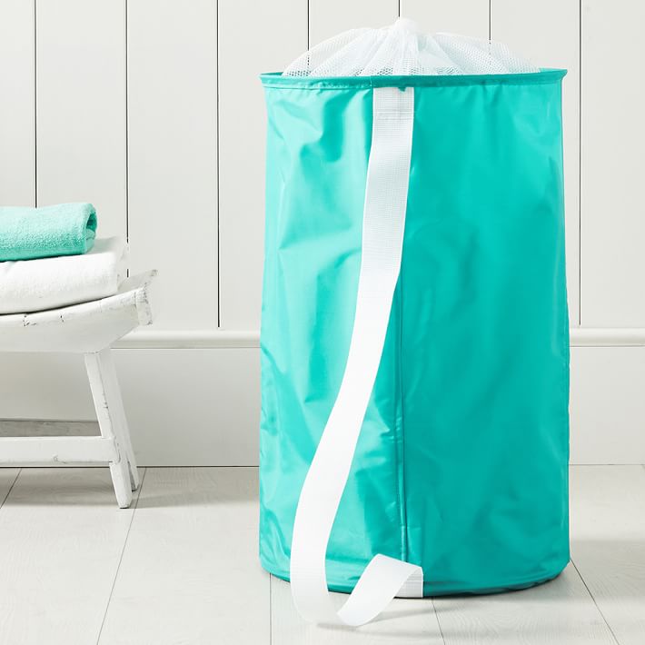 Aqua College Laundry Hamper with Crossbody Strap | Pottery Barn Teen
