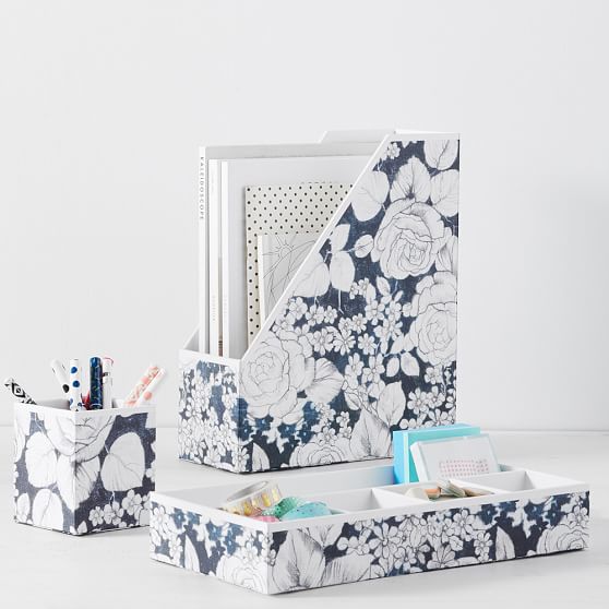 Printed Paper Desk Accessories - Charcoal Floral - Sale | Pottery Barn Teen