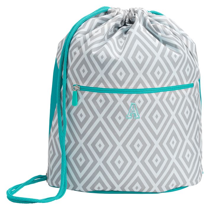Gray Preppy Diamond Drawstring Backpack | Pottery Barn Teen
