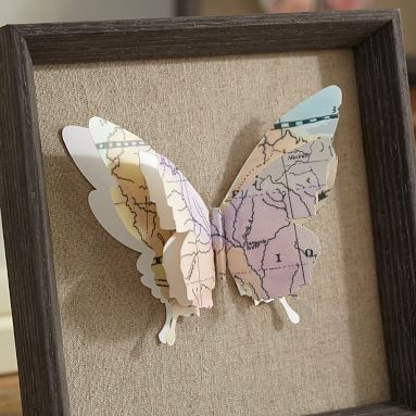 Cutout Butterfly Map Art, Set Of 3 | Wall Prints | Pottery Barn Teen