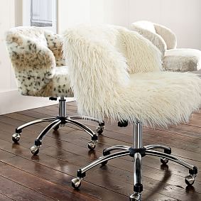 Snow Leopard Faux-Fur Wingback Chair| Desk Chair | Pottery Barn Teen