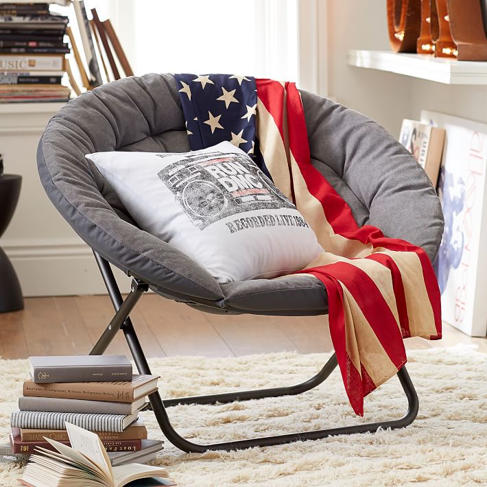 Enzyme-Washed Canvas Light Grey Round Chair | Pottery Barn Teen