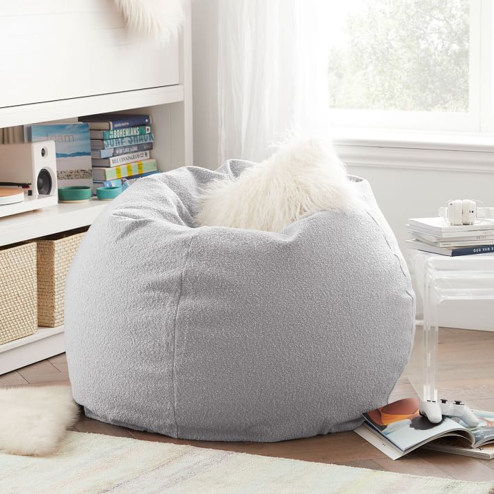 Chunky Boucle Mist Gray Bean Bag Chair | Pottery Barn Teen