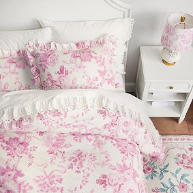 LoveShackFancy Damask Ruffle Duvet Cover | Pottery Barn Teen