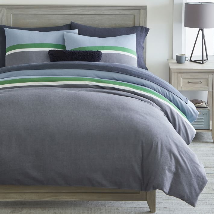 Chambray Colorblock Organic Duvet Cover | Pottery Barn Teen