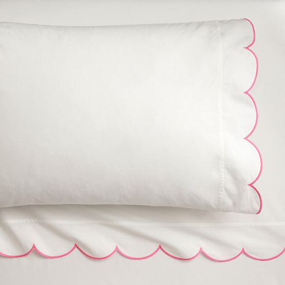 Monique Lhuillier Embroidered Scallop Organic Sheet Set | Pottery Barn Teen