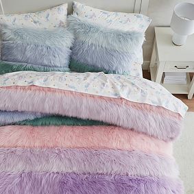 Rainbow Jumbo Faux-Fur Quilt | Pottery Barn Teen