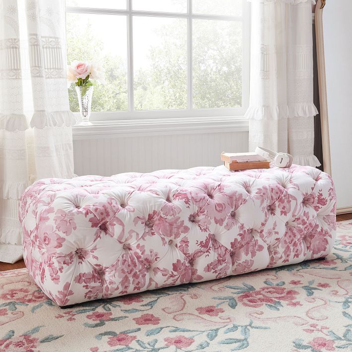 LoveShackFancy Garden Damask Upholstered Lounge Bench | Pottery Barn Teen