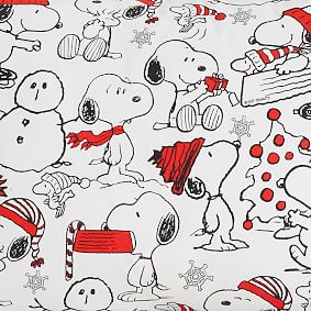 Peanuts® Holiday Organic Flannel Girls Sheets | Pottery Barn Teen