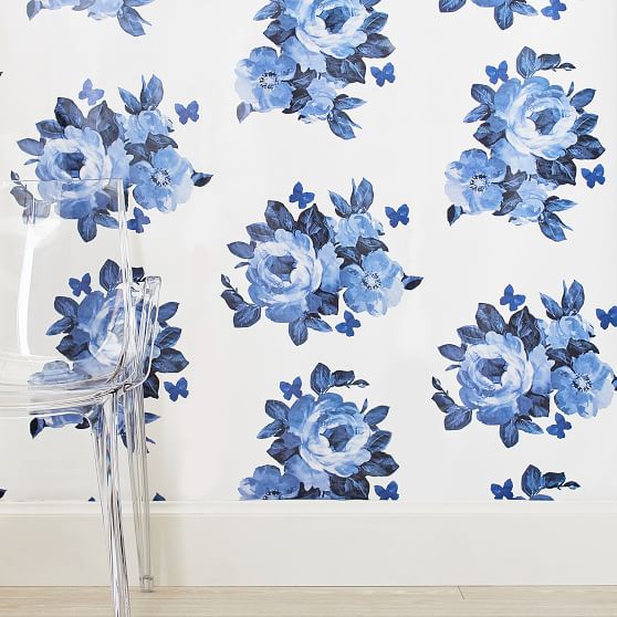 Blue Floral Removable Wallpaper | Pottery Barn Teen