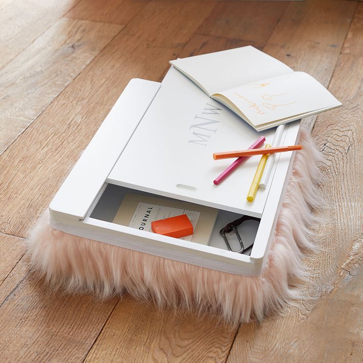 Faux-Fur Super Storage Lapdesk - Blush/White | Pottery Barn Teen