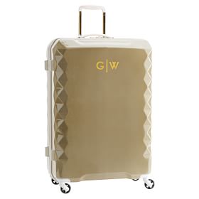 Luxe Hard-Sided Gold Glitter Checked Spinner Suitcase | Pottery Barn Teen