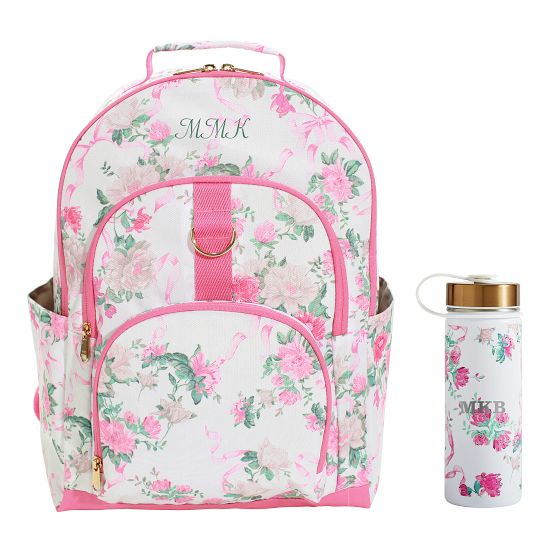 LoveShackFancy Pink Floral Ribbon Backpack and Slim Water Bottle Bundle ...