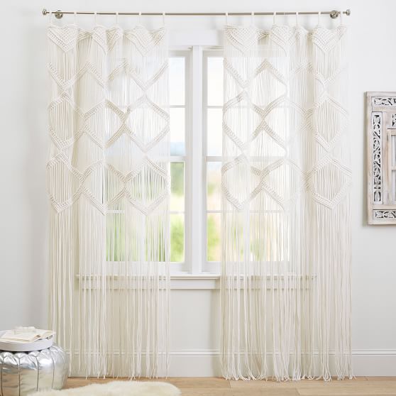 Boho Macramé Curtain - White | Pottery Barn Teen