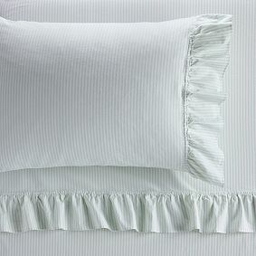 Washed Cotton Ruffle Stripe Sheet Set | Pottery Barn Teen