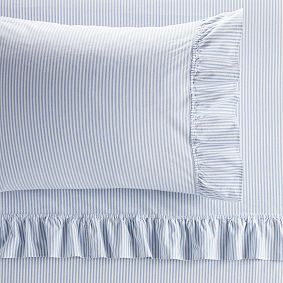 Washed Cotton Ruffle Stripe Sheet Set | Pottery Barn Teen