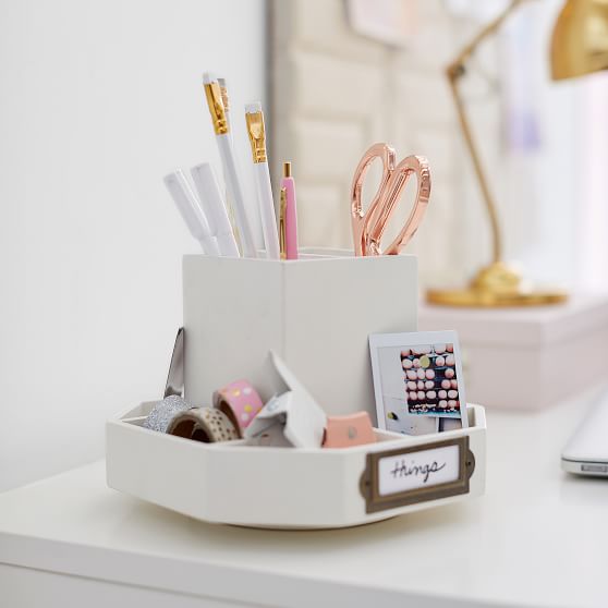 Classic Wooden Desk Accessories - Rotating Caddy | Desk Decor | Pottery ...
