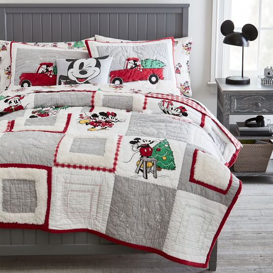 Disney Mickey Mouse Holiday Reversible Patchwork Quilt | Pottery Barn Teen