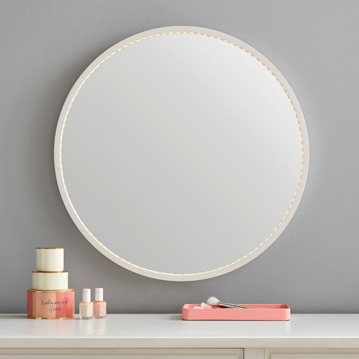 Framed LED Round Mirror | Pottery Barn Teen