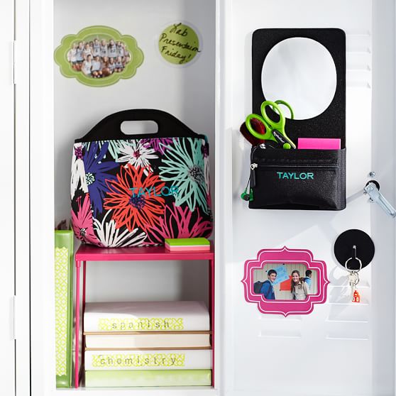 Solid Black Locker Mirror With Removable Pouch | Locker Decoration ...