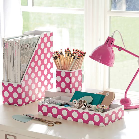 Printed Paper Desk Accessories Set - Carmine Rose Dottie - Sale ...