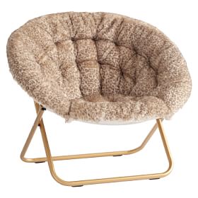 Baby Leopard Faux-Fur with Gold Base Round Chair | Pottery Barn Teen