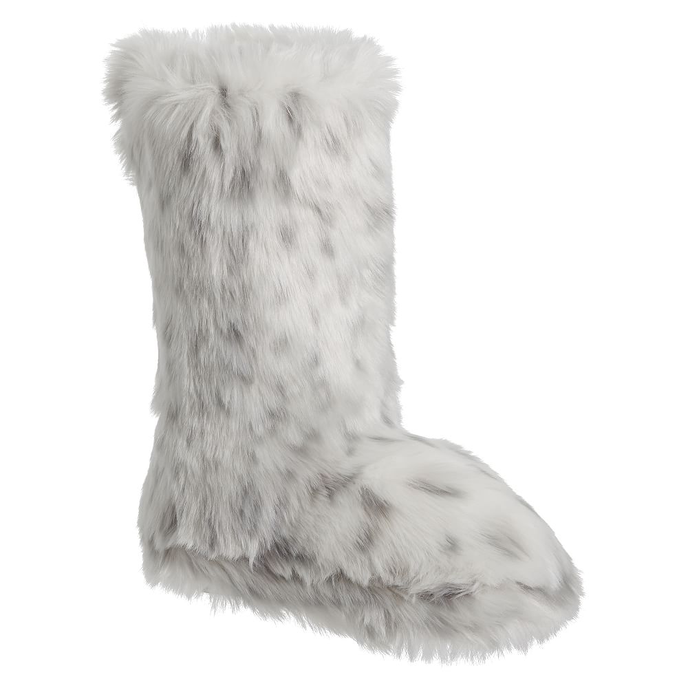 Gray Leopard Faux-Fur Tall Bootie Slippers | Pottery Barn Teen