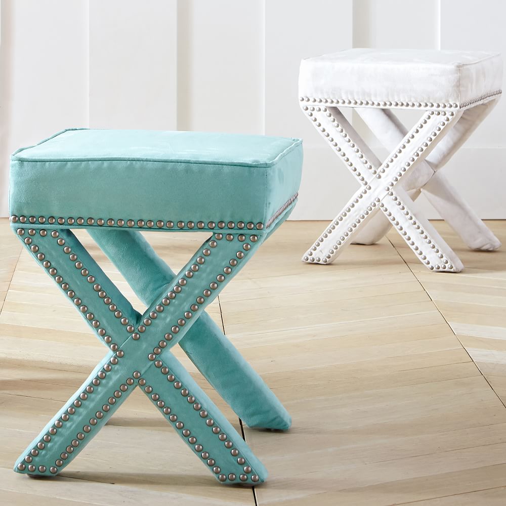Studded X-Frame Ottoman | Pottery Barn Teen