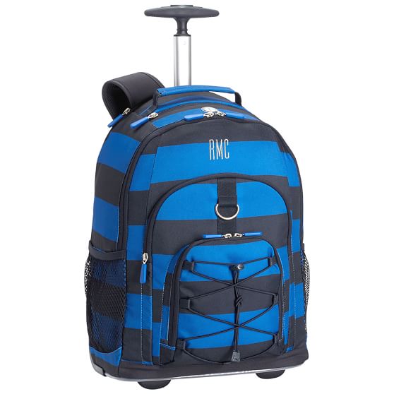 Blue/Navy Rugby Stripe Rolling Backpack For Teens | Pottery Barn Teen