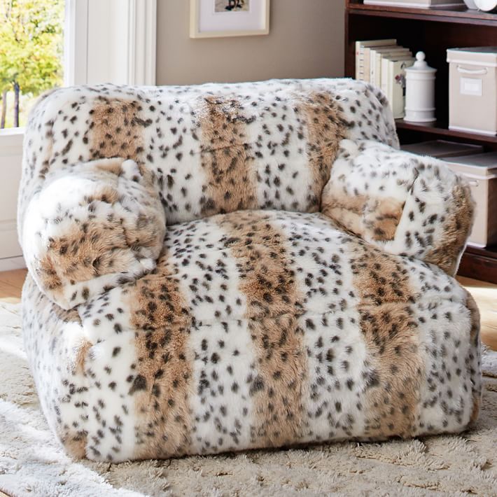 Snow Leopard Faux-Fur Eco-Lounge Chair | Pottery Barn Teen