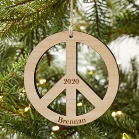 Peace Sign Carved Wood Ornament | Pottery Barn Teen