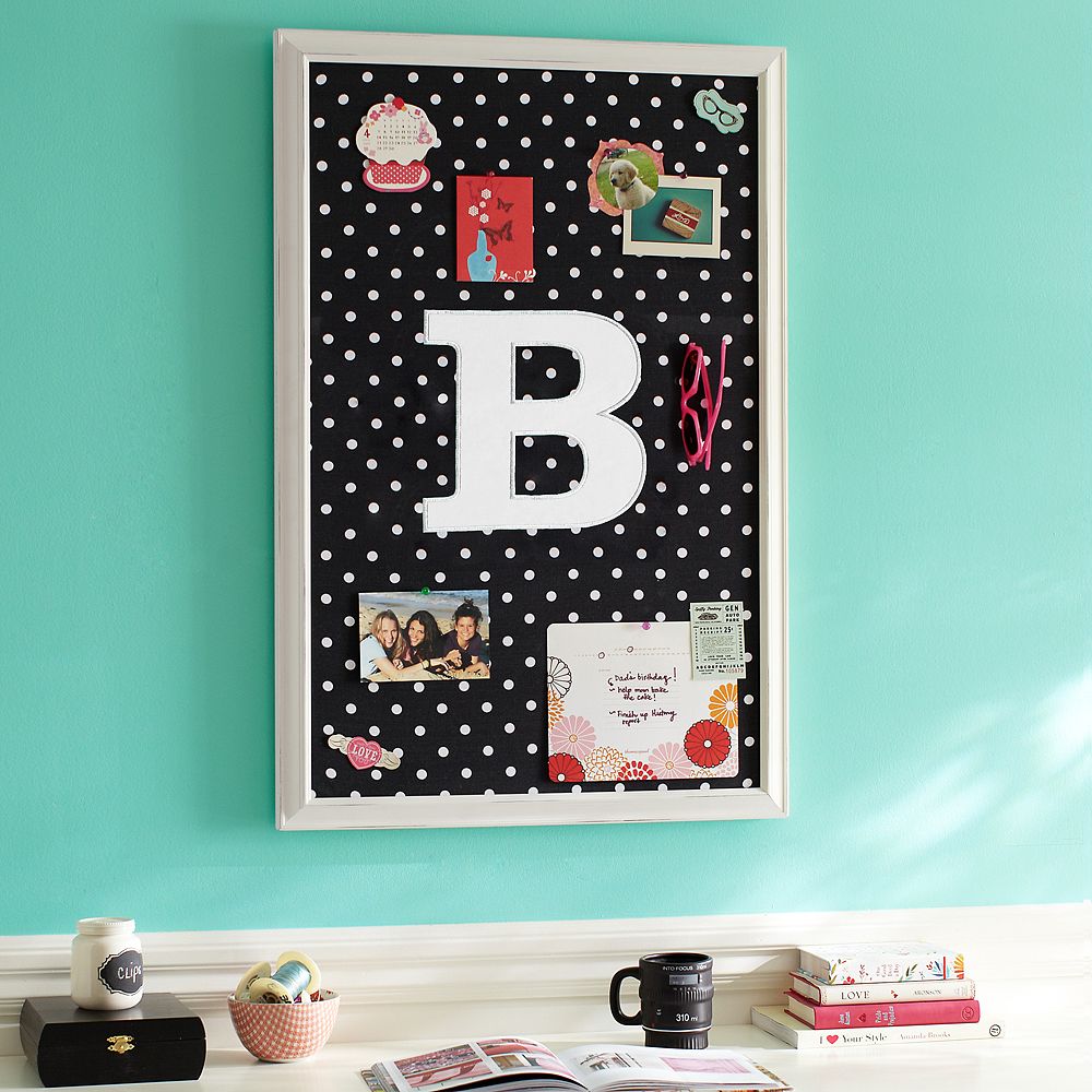 Monogram Black Dottie Framed Pinboard | Wall Organizers | Pottery Barn Teen