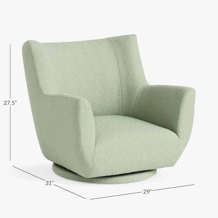 Chunky Boucle Sage Lennon Low Swivel Chair - Modern Comfort Chunky Boucle Sage Lennon Low Swivel Chair - Modern Comfort