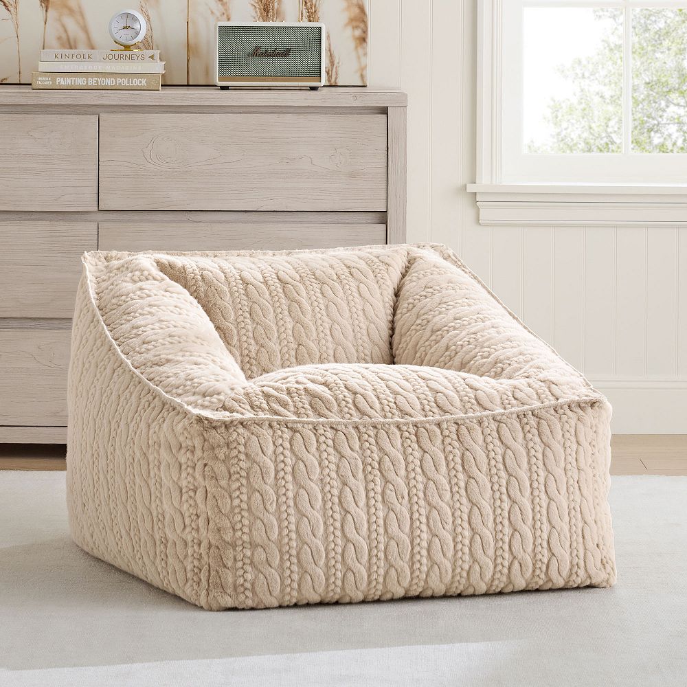 Large Cable Faux Fur Camel Bean Bag Lounger | Pottery Barn Teen